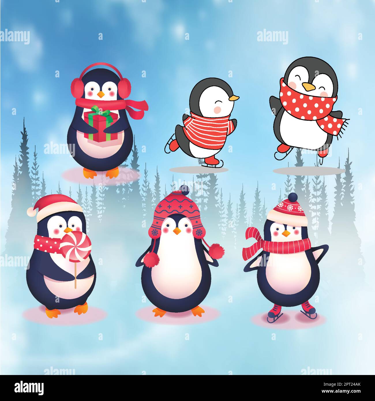 Penguins christmas penguin characters in winter vector Stock Vector ...