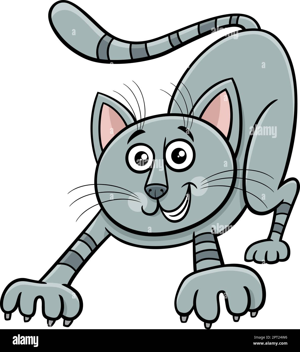 Cartoon illustration of cute gray tabby kitten comic animal character ...