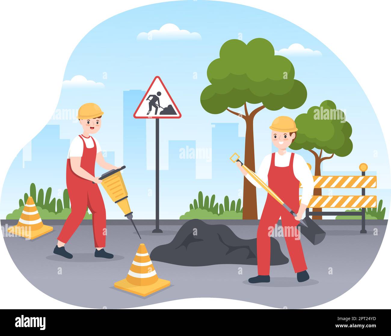 Road Construction and Highway Maintenance Workers Working on Asphalt ...