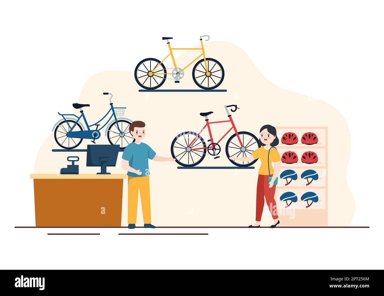 Bike Shop with Shoppers People Choosing Cycles, Accessories or Gear ...