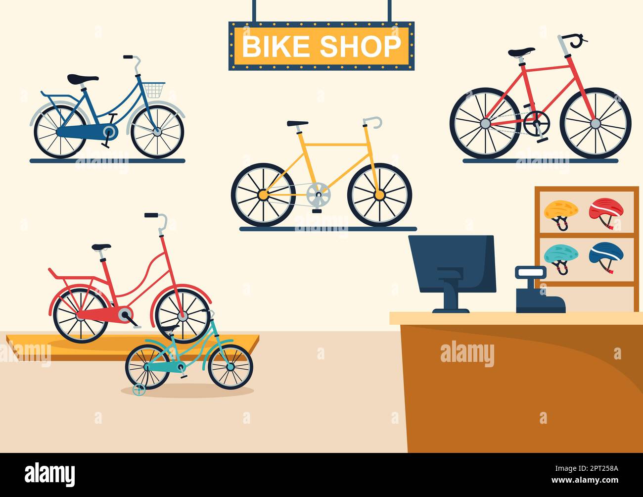 Bike Shop with Shoppers People Choosing Cycles, Accessories or Gear ...