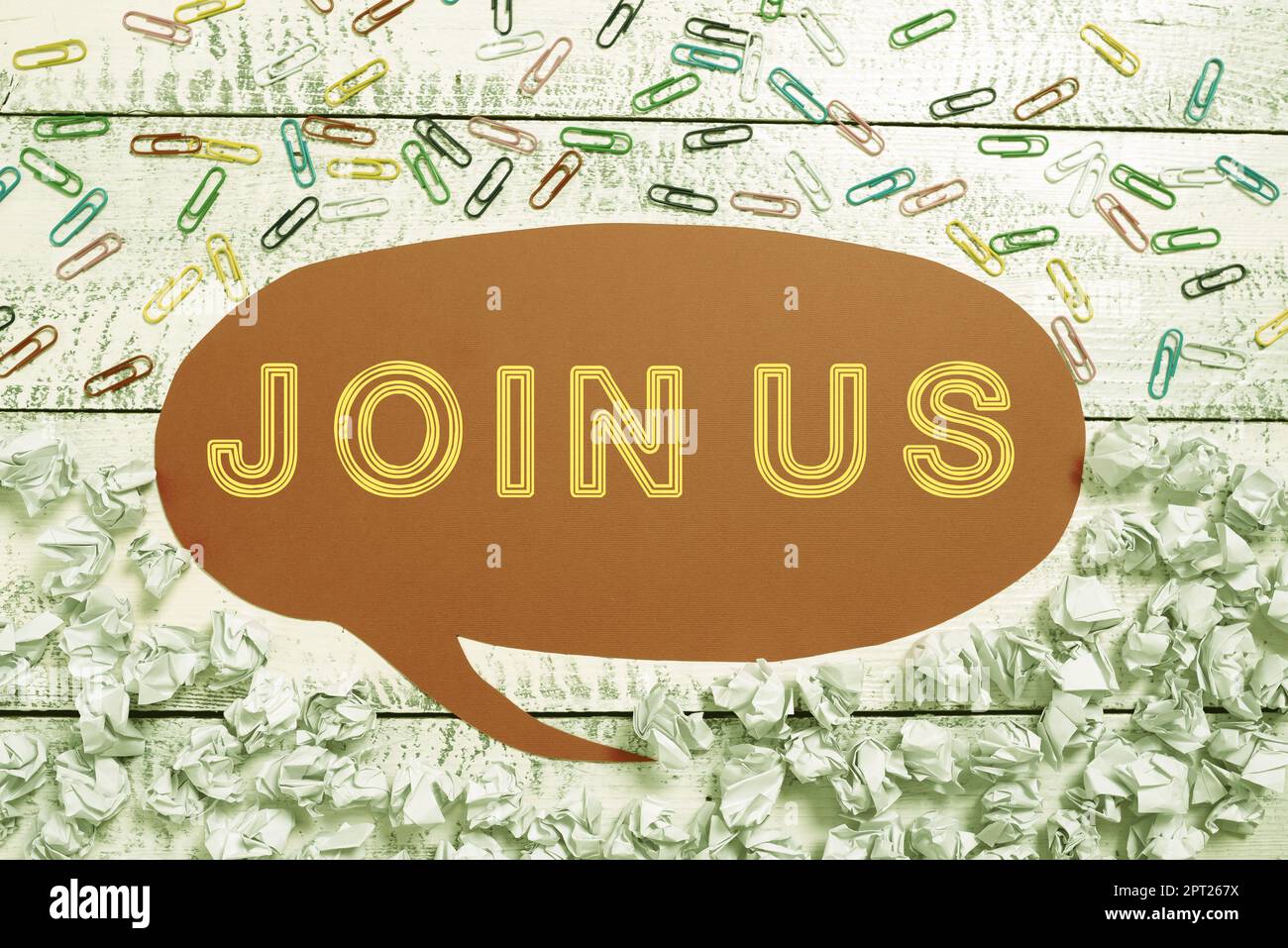 Sign displaying Join Us, Business showcase Register in community Team ...