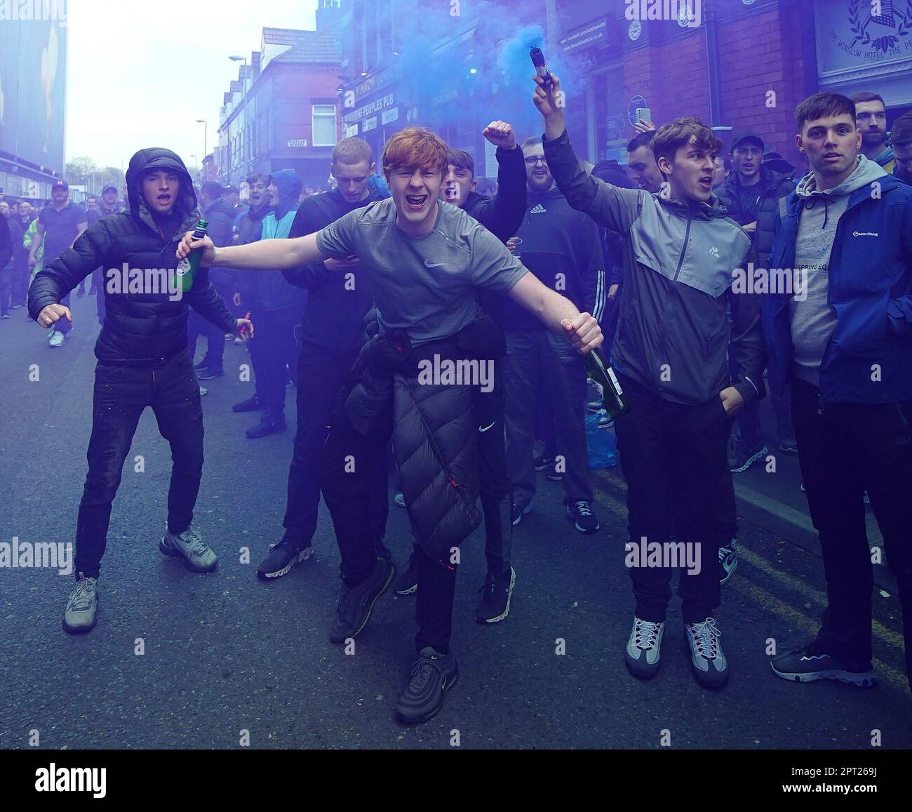Everton fans set off smoke flares outside The Winslow Hotel pub near ...
