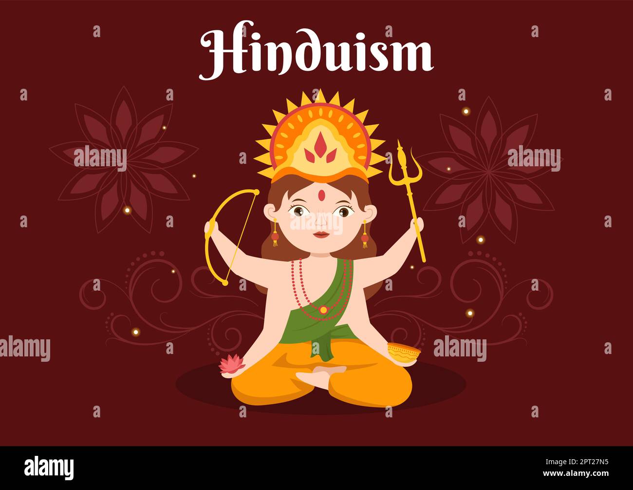 Hinduism of Various Indian God Flat background Cartoon Hand Drawn ...