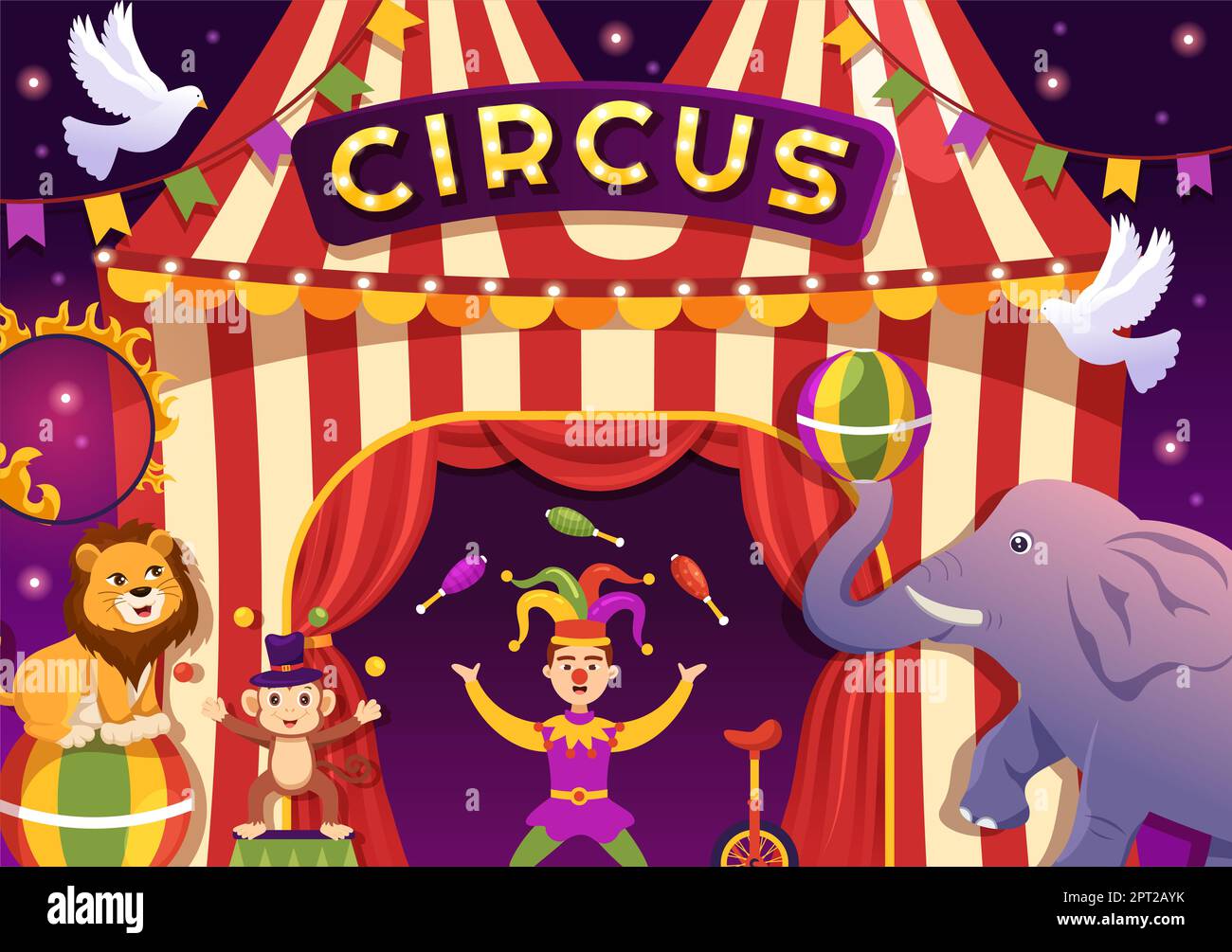 Circus Template Hand Drawn Cartoon Flat Illustration with Show of ...