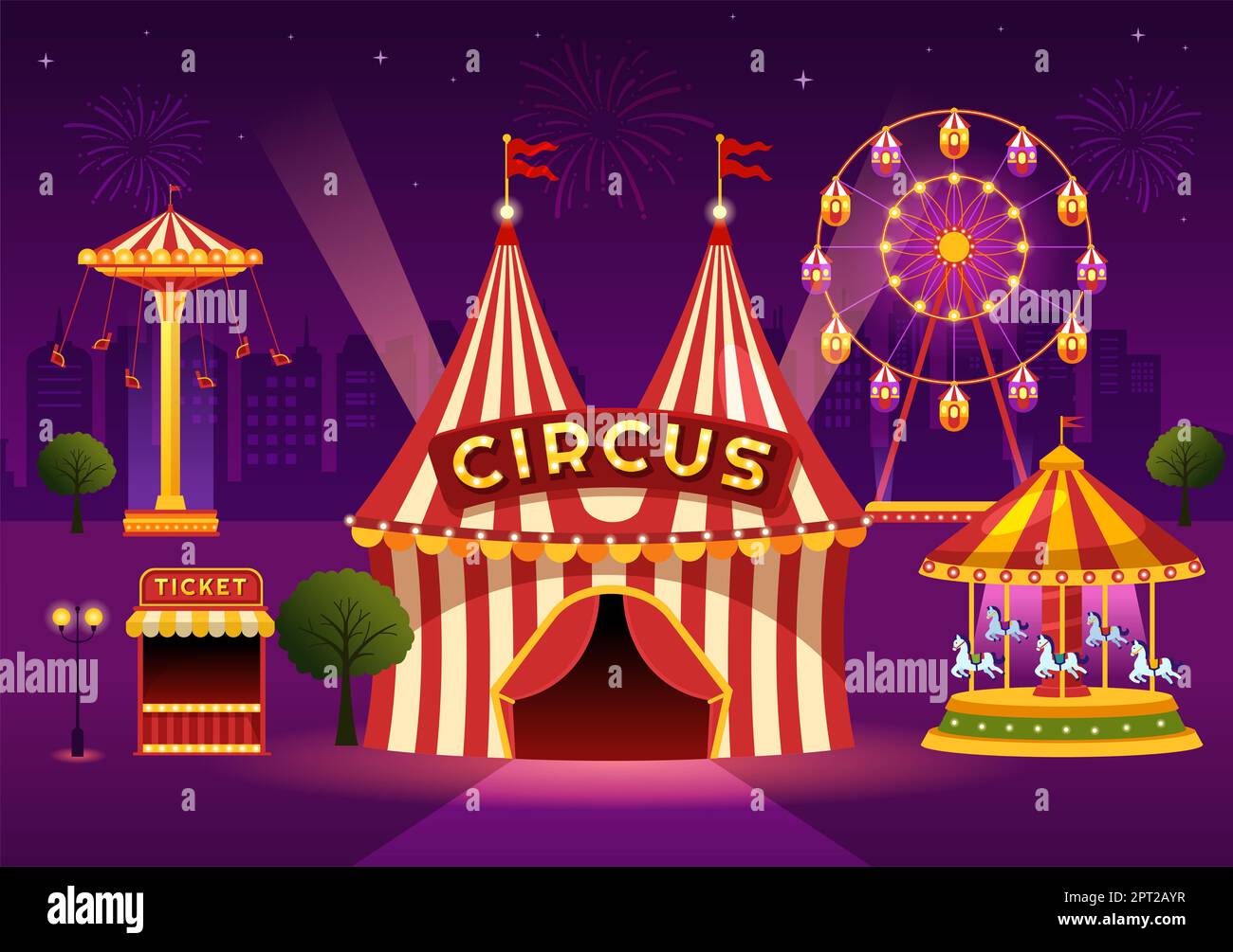 Circus Template Hand Drawn Cartoon Flat Illustration with Show of ...