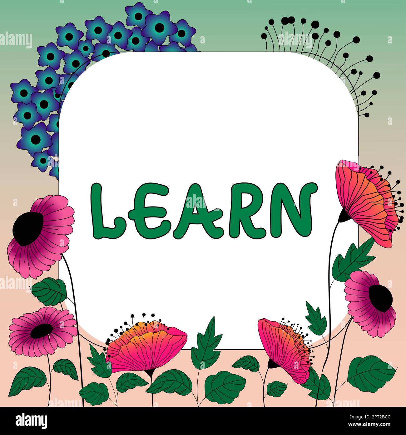 Text caption presenting Learn, Word for process of acquiring new modifying existing knowledge ...