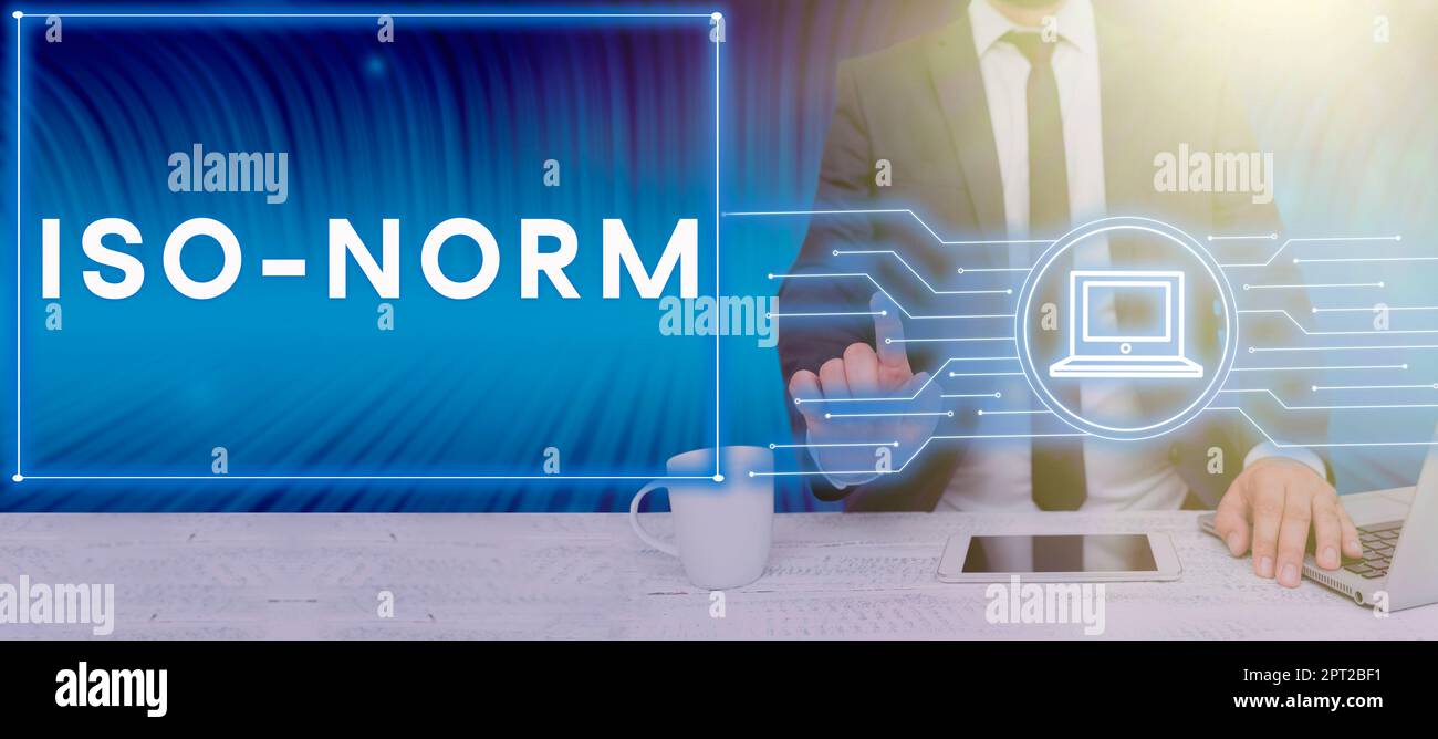 Hand writing sign Iso Norm, Business showcase An accepted standard or a ...