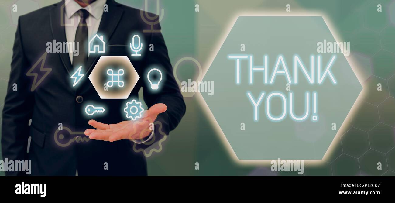 Conceptual caption Thank You, Business approach replaying on something ...