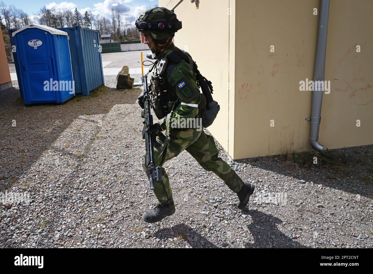 Swedish soldiers at STA MOUT, which is a combat training facility ...