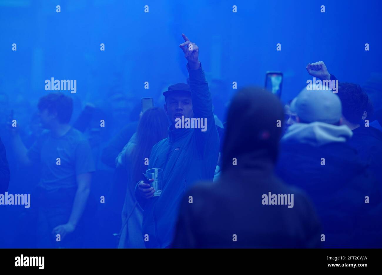 Everton fans set off smoke flares outside The Winslow Hotel pub near ...