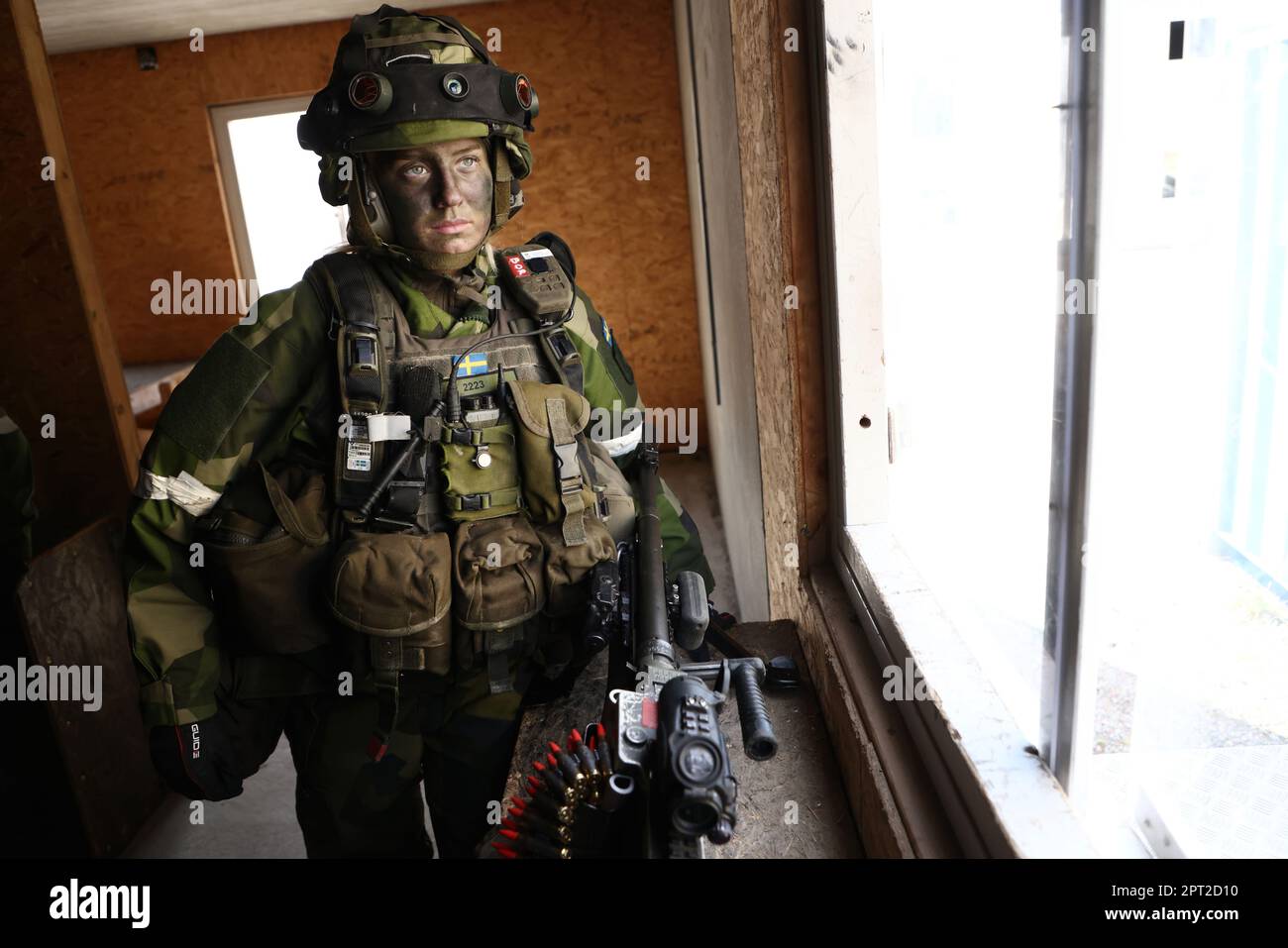 Swedish female soldier at STA MOUT, which is a combat training facility ...