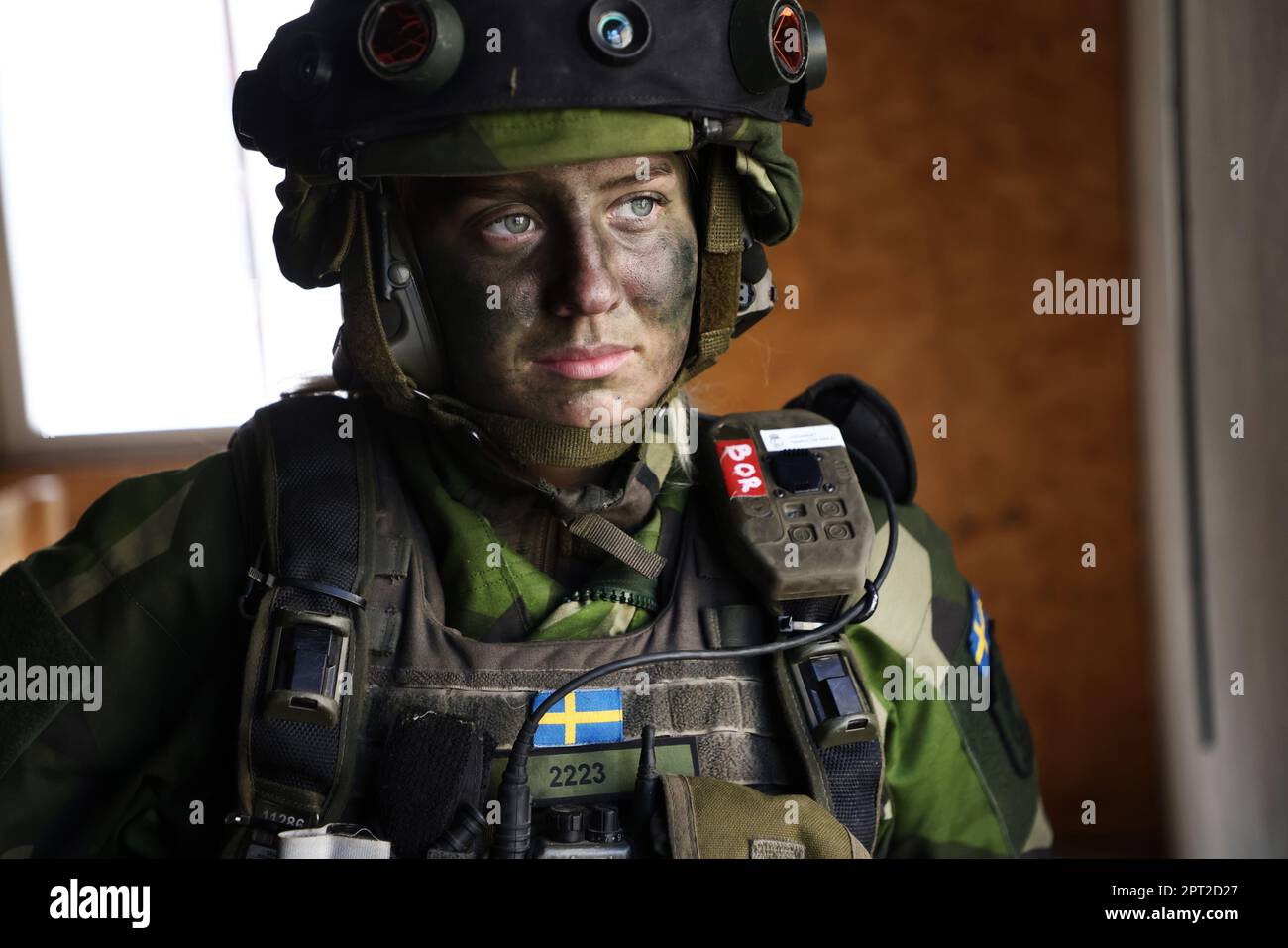 Swedish female soldier at STA MOUT, which is a combat training facility ...