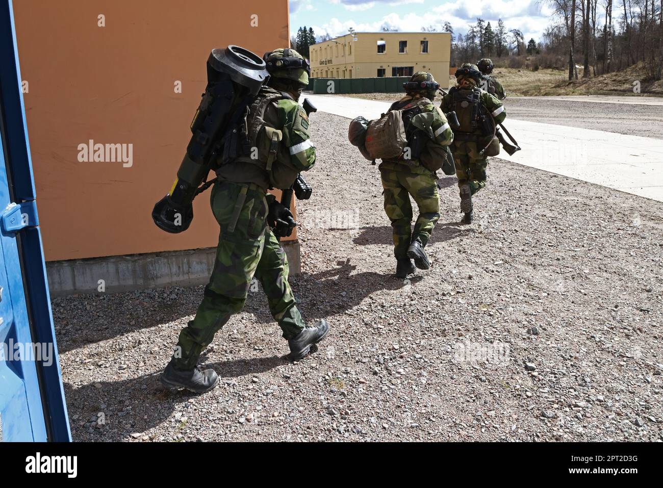 Swedish soldiers at STA MOUT, which is a combat training facility ...