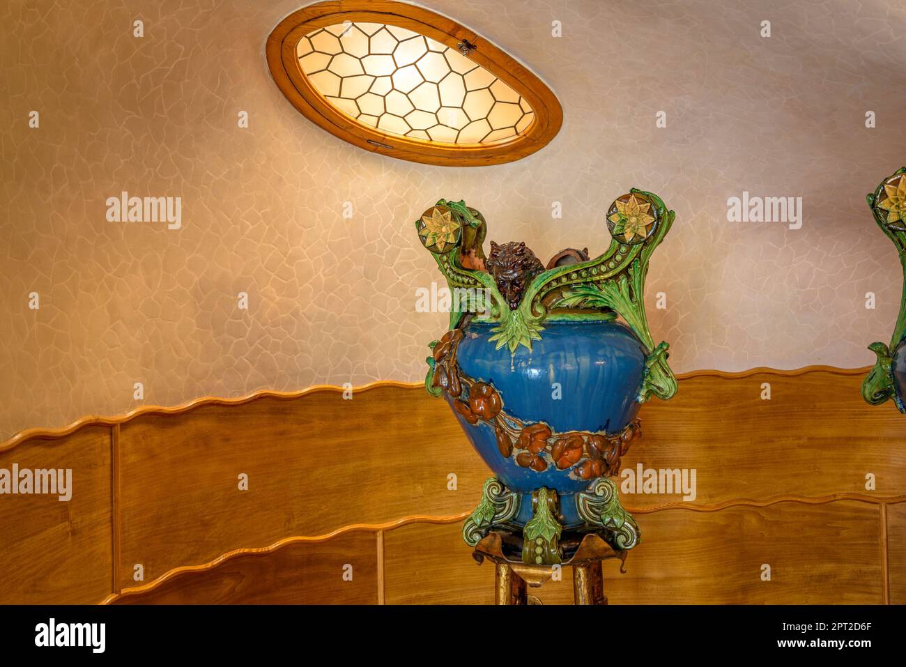 Ceramic vase designed by Antoni Gaudí and located in the lobby of the ...