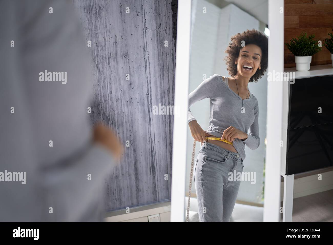 Woman Weight Loss And Dieting. Measuring Waist Size Sad Depression ...