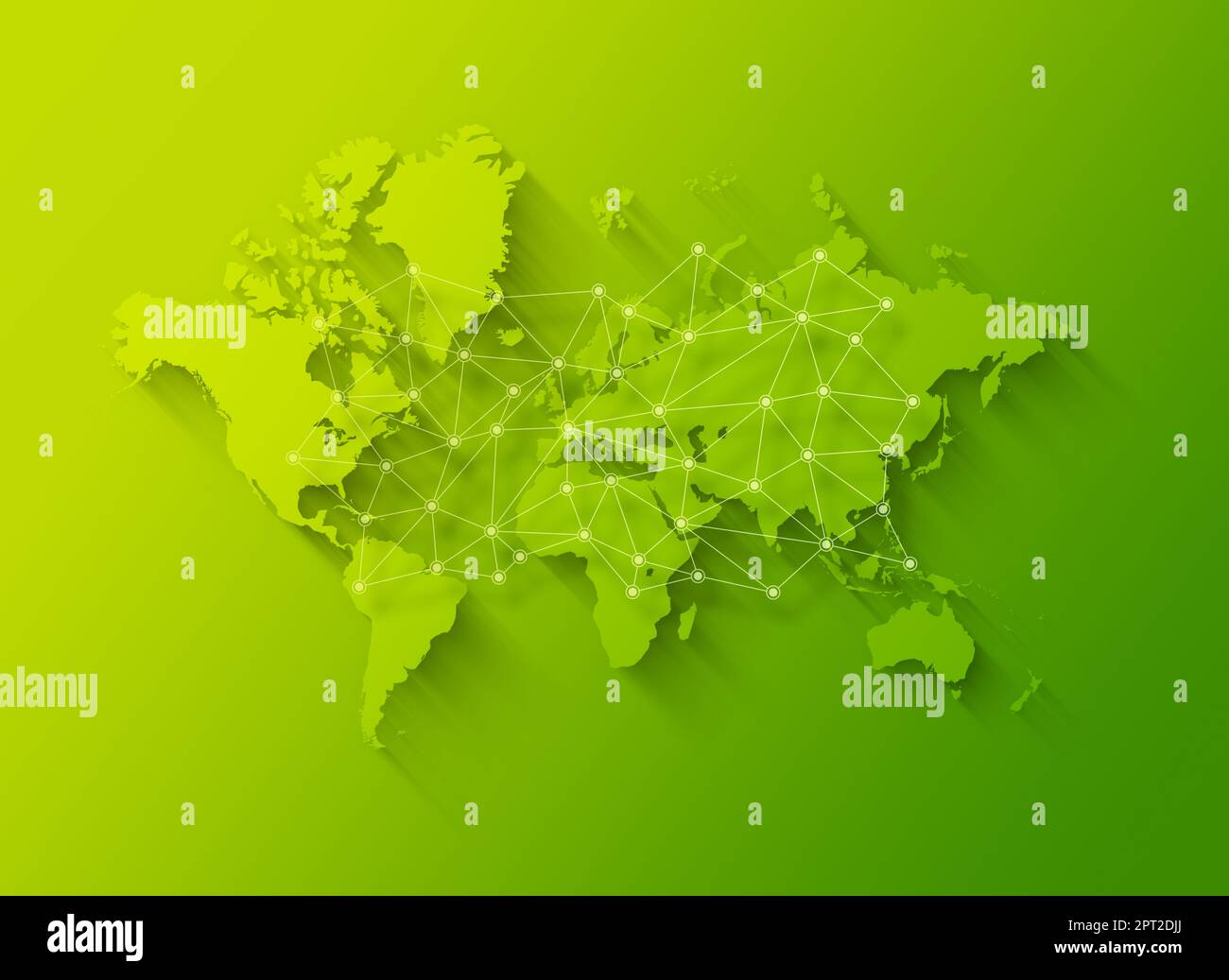 World map and digital network illustration isolated on a green ...