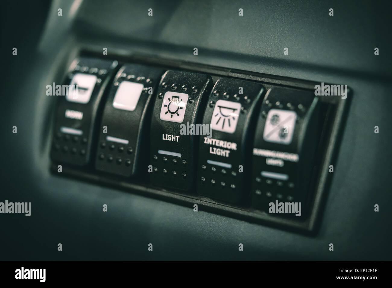 Close up shot o an off road car custom lights push buttons Stock Photo ...