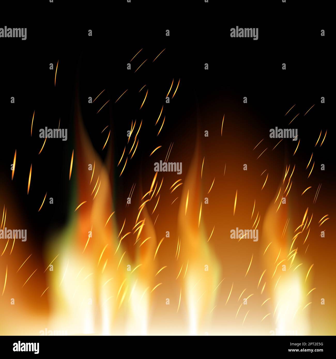 Realistic red-yellow fire on a dark background - Vector illustration ...