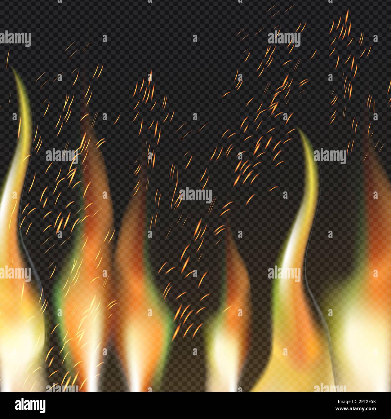 Realistic red-yellow fire on a dark background - Vector illustration ...