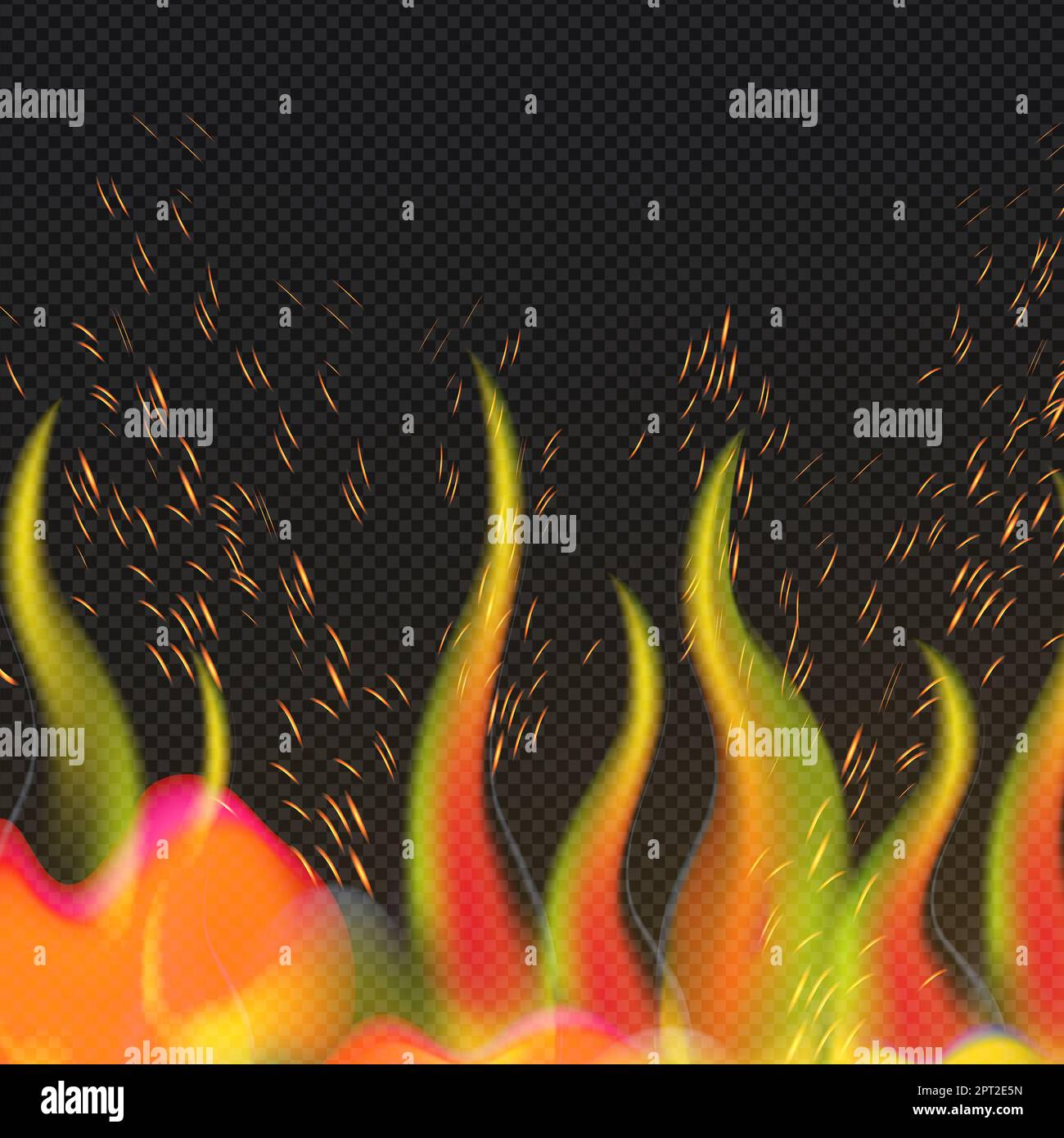 Realistic red-yellow fire on a dark background - Vector illustration ...