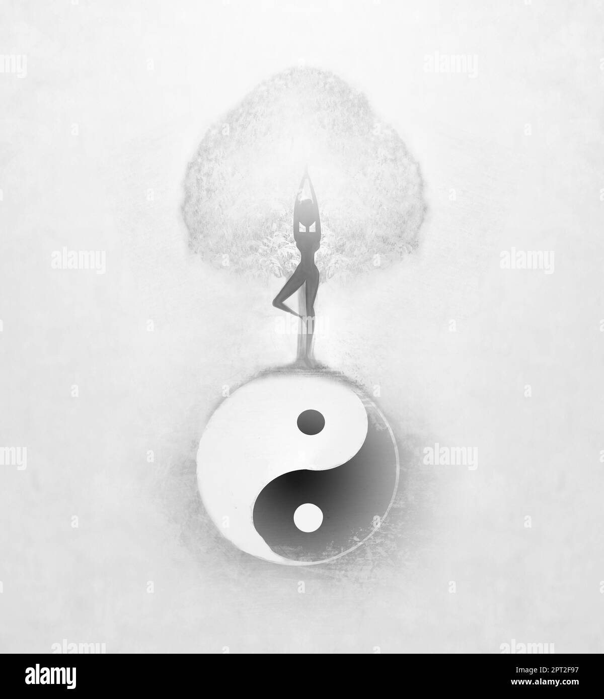 Yin Yang Tree of Life Women Yoga grunge Poster Stock Photo - Alamy