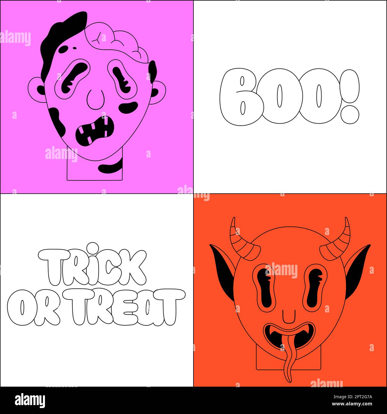 Halloween holiday. Black spooky fantasy characters in bright frames ...