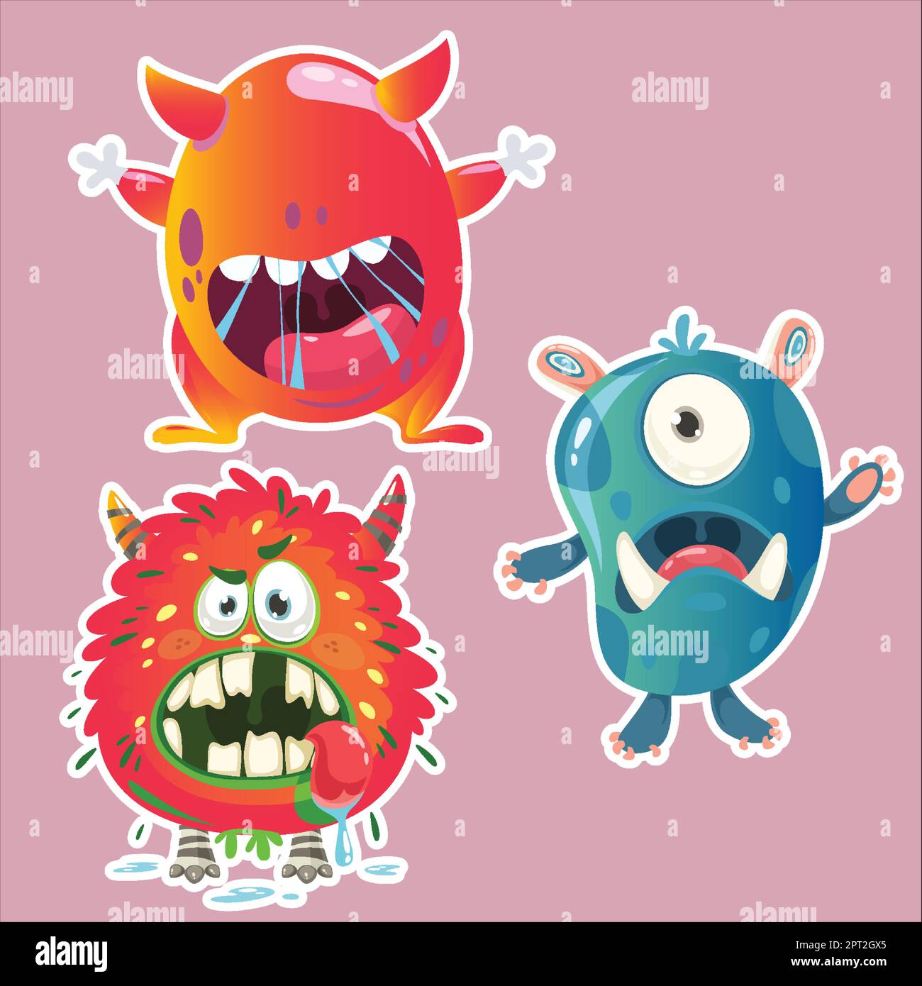 Illustration funny monsters set with ears tails, mouth and eyes Stock ...