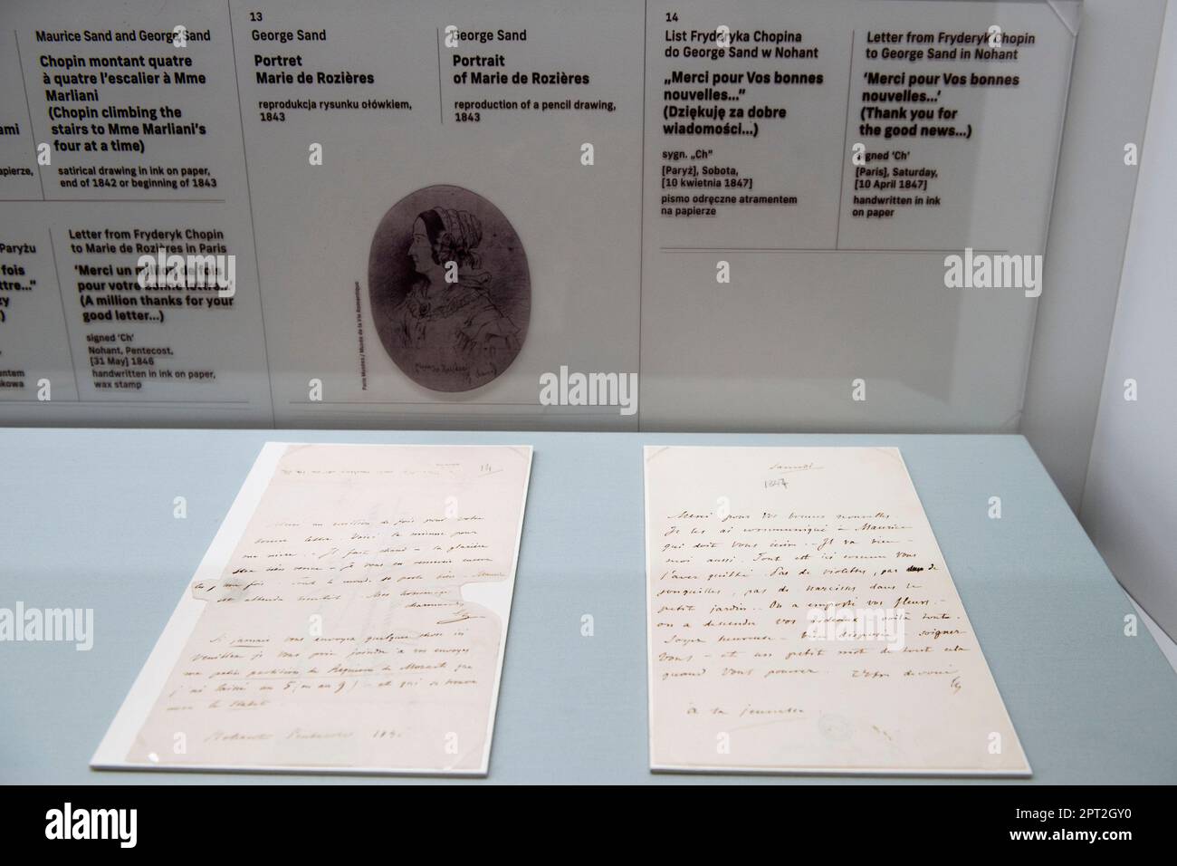 A handwritten letter by Chopin to his love George Sand is seen at the ...