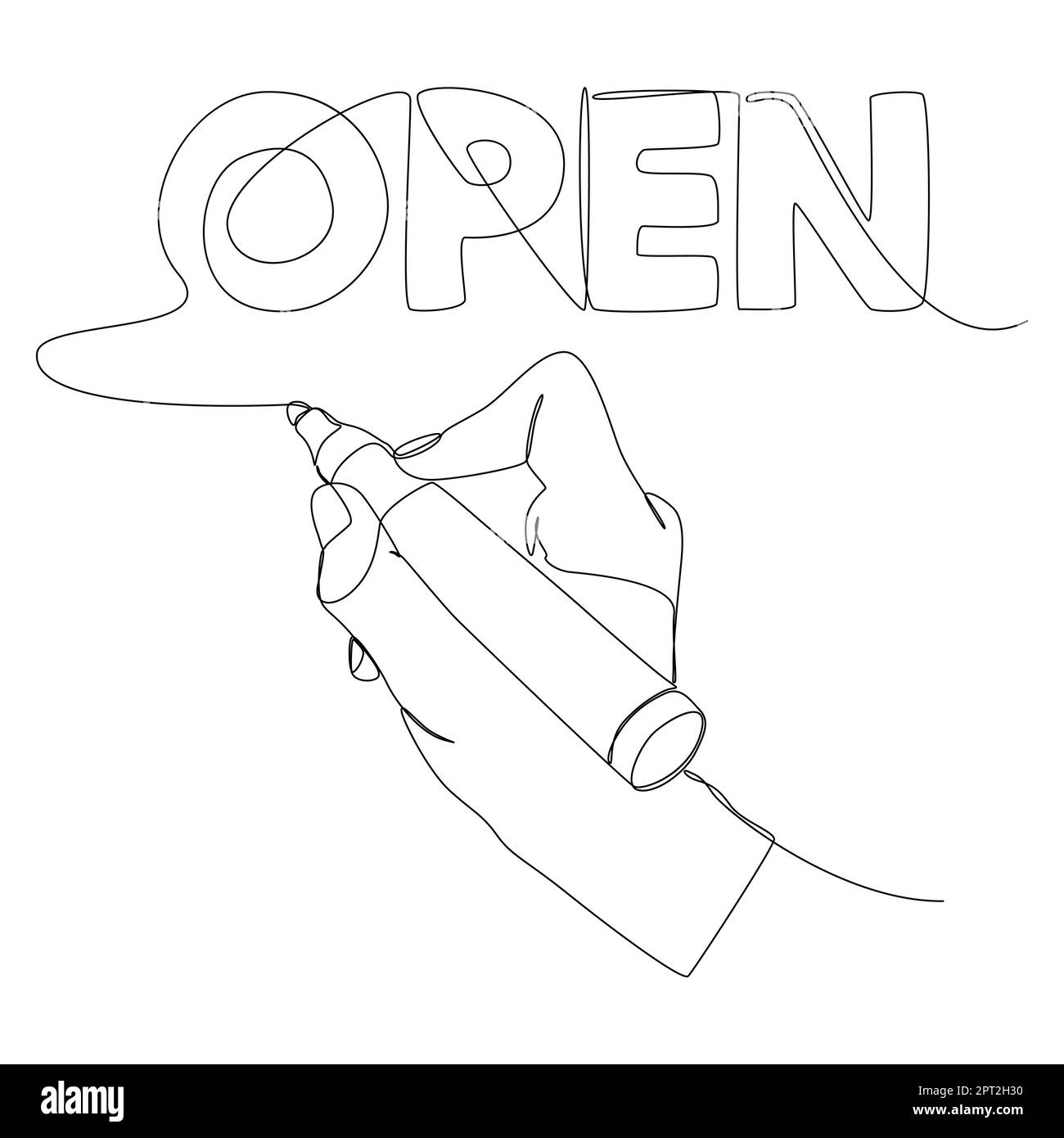 One continuous line of Open word written by with felt tip pen Stock ...