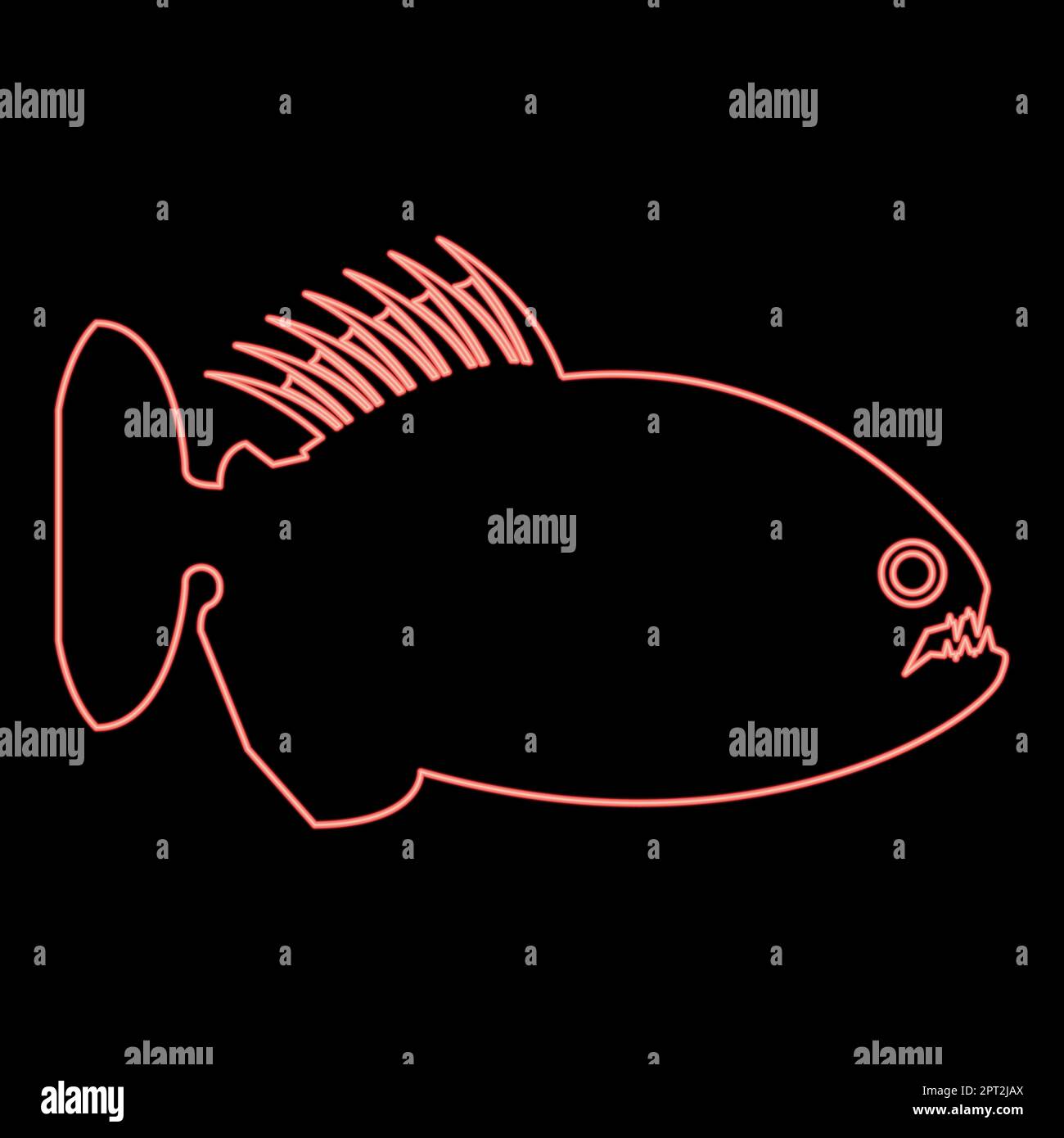 Neon piranha angry fish red color vector illustration image flat style ...