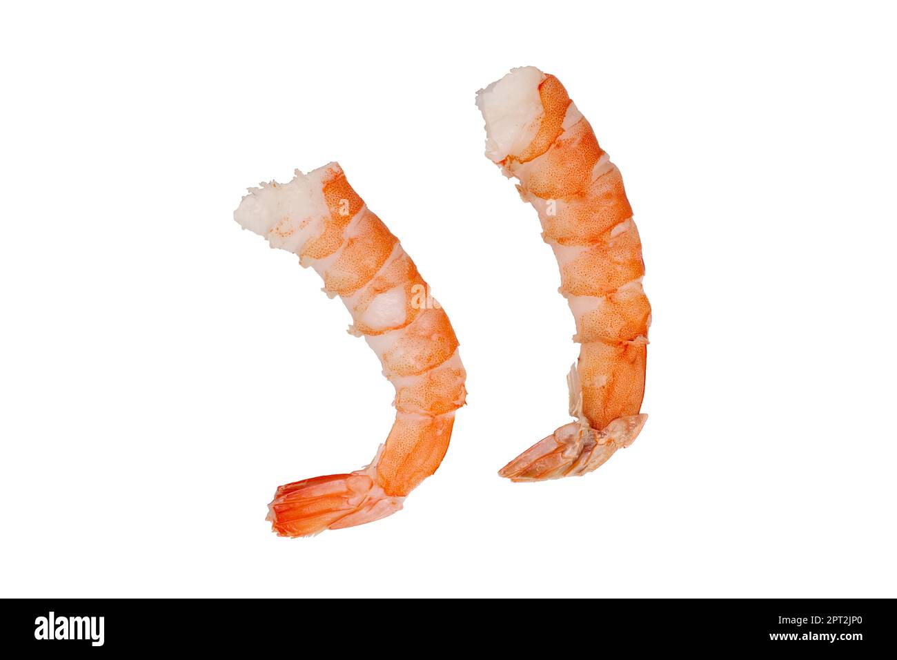 Two shrimp tales without shell isolated on white background Stock Photo ...