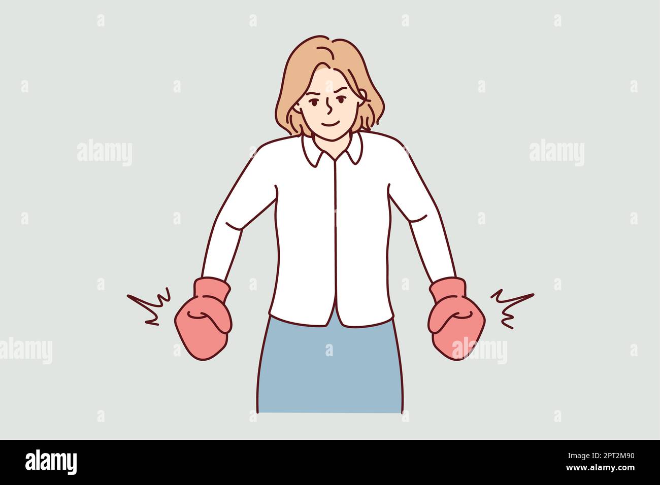 Strong businesswoman in boxing gloves show leadership and power ...