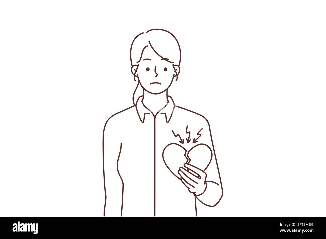 Unhappy woman stand holding broke heart suffer from breakup. Upset ...