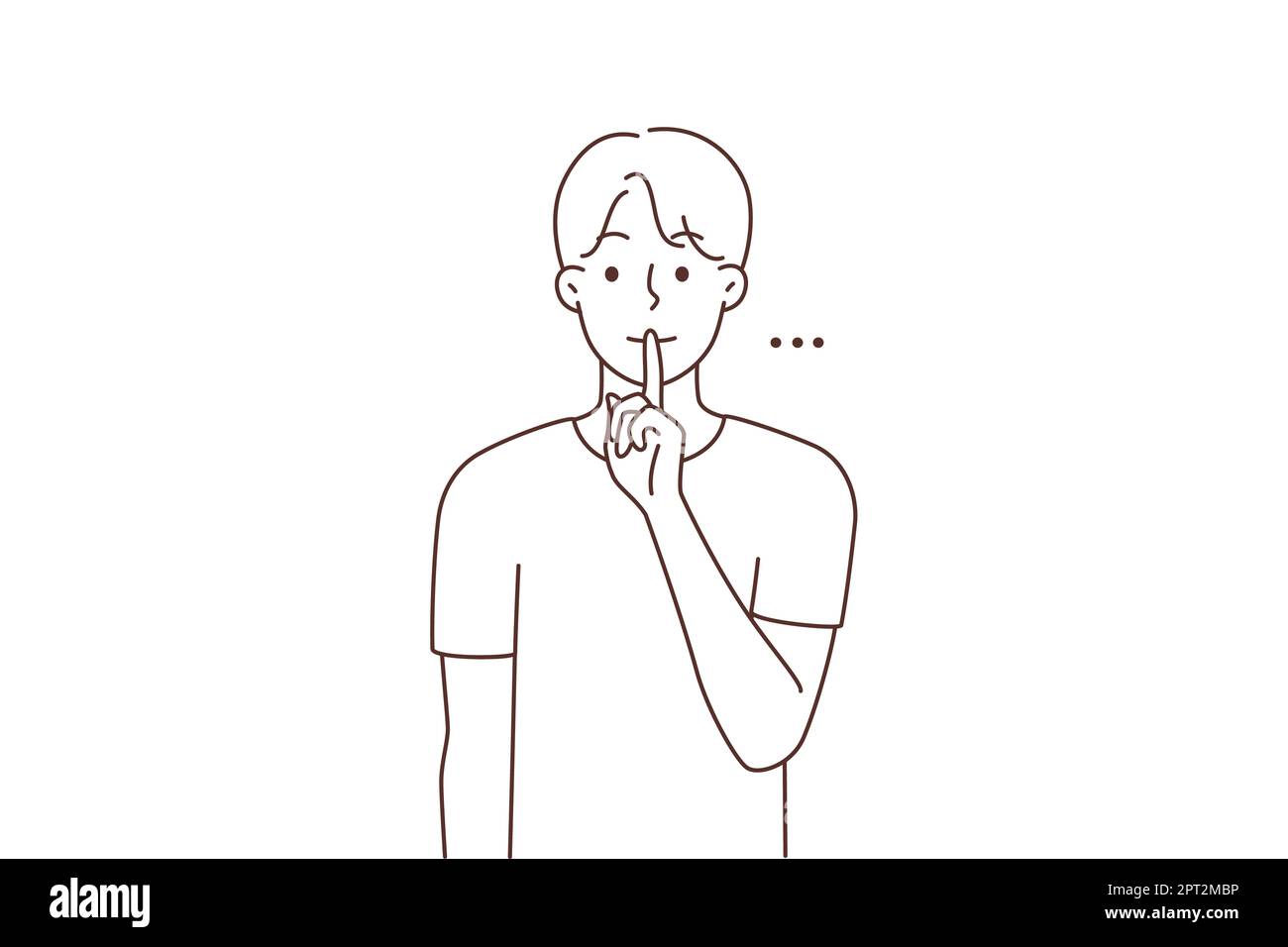 Man holding finger at lips ask be quiet. Young man make hand gesture ...