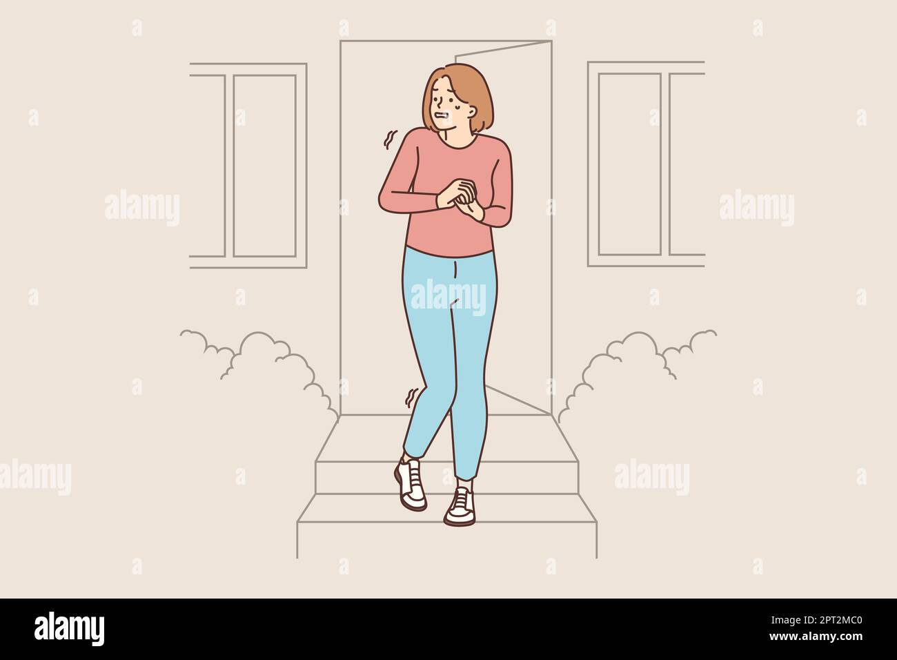 Anxious young woman leave house feel panic attack suffer from ...