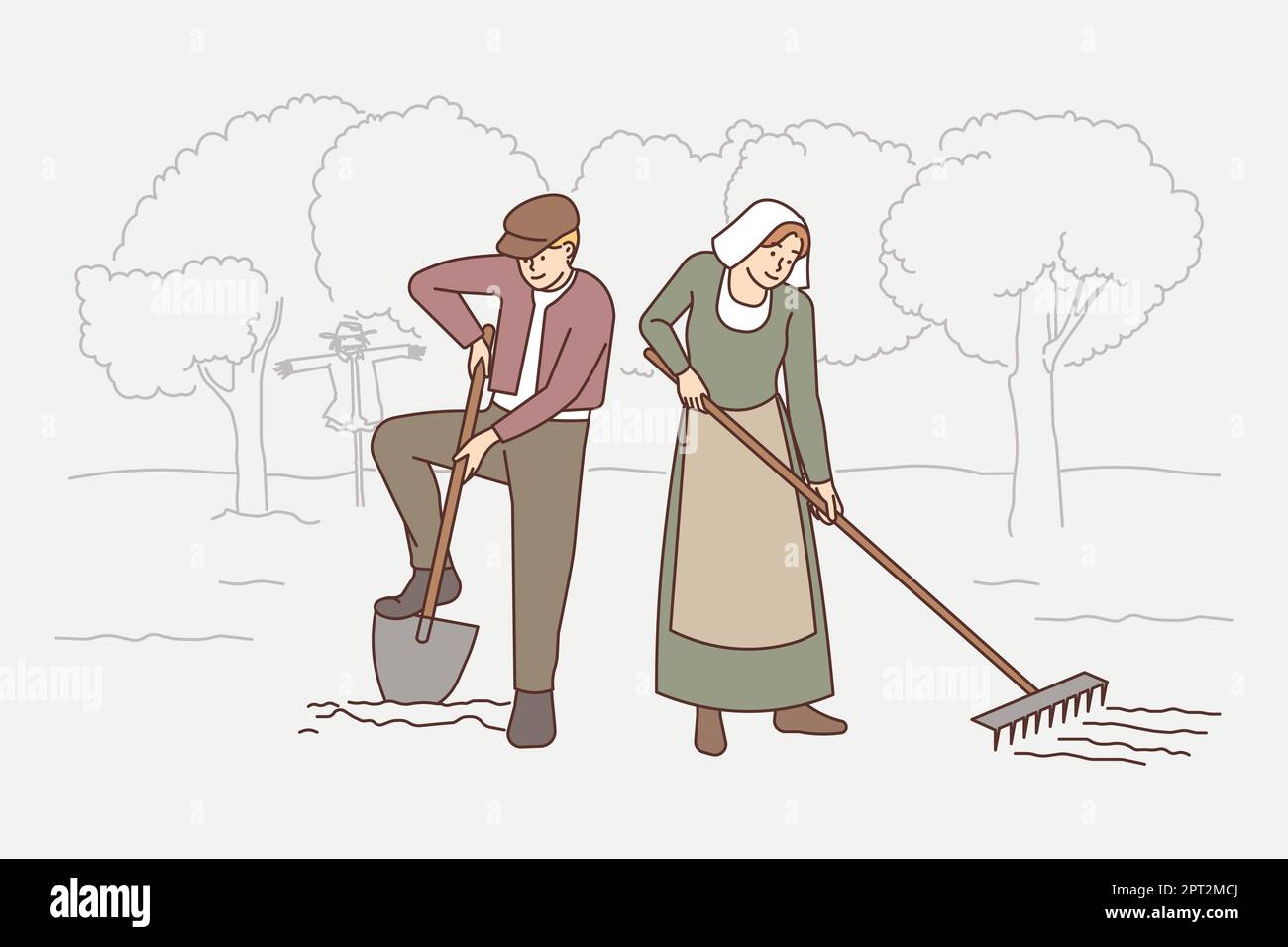 Old-fashioned people working in field . Vector Old-fashioned people in ...