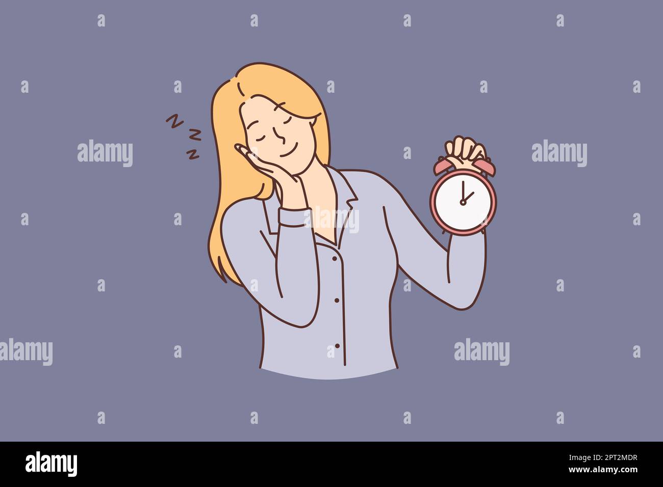 Tired woman hold clock feeling sleepy. Exhausted young female with ...