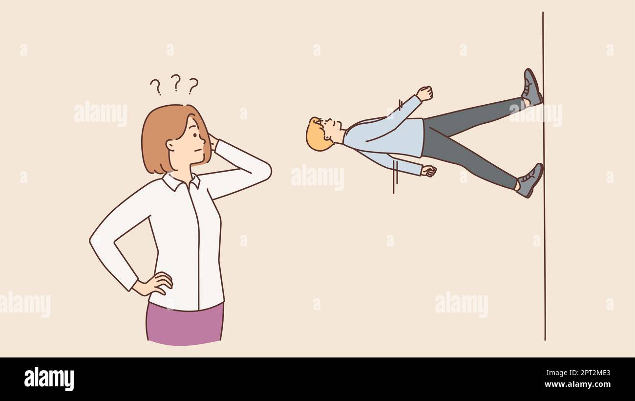 Confused woman look man walking another direction. Frustrated ...