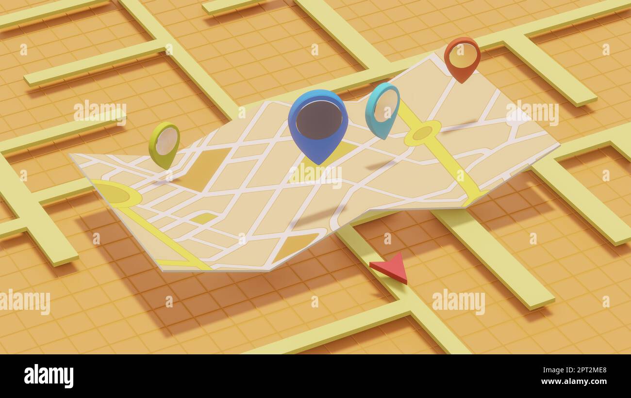 low poly illustration of a city map with location pins, gps navigation ...