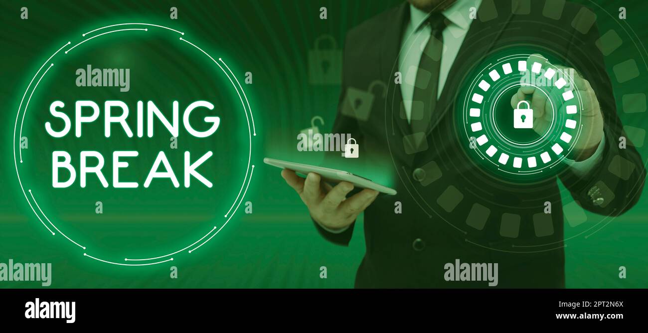 Conceptual caption Spring Break, Business overview Vacation period at ...