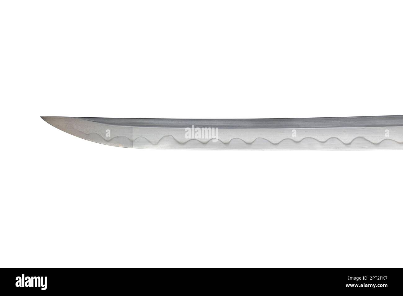 Japanese sword blade on white background. Soft focus. The wavy pattern ...