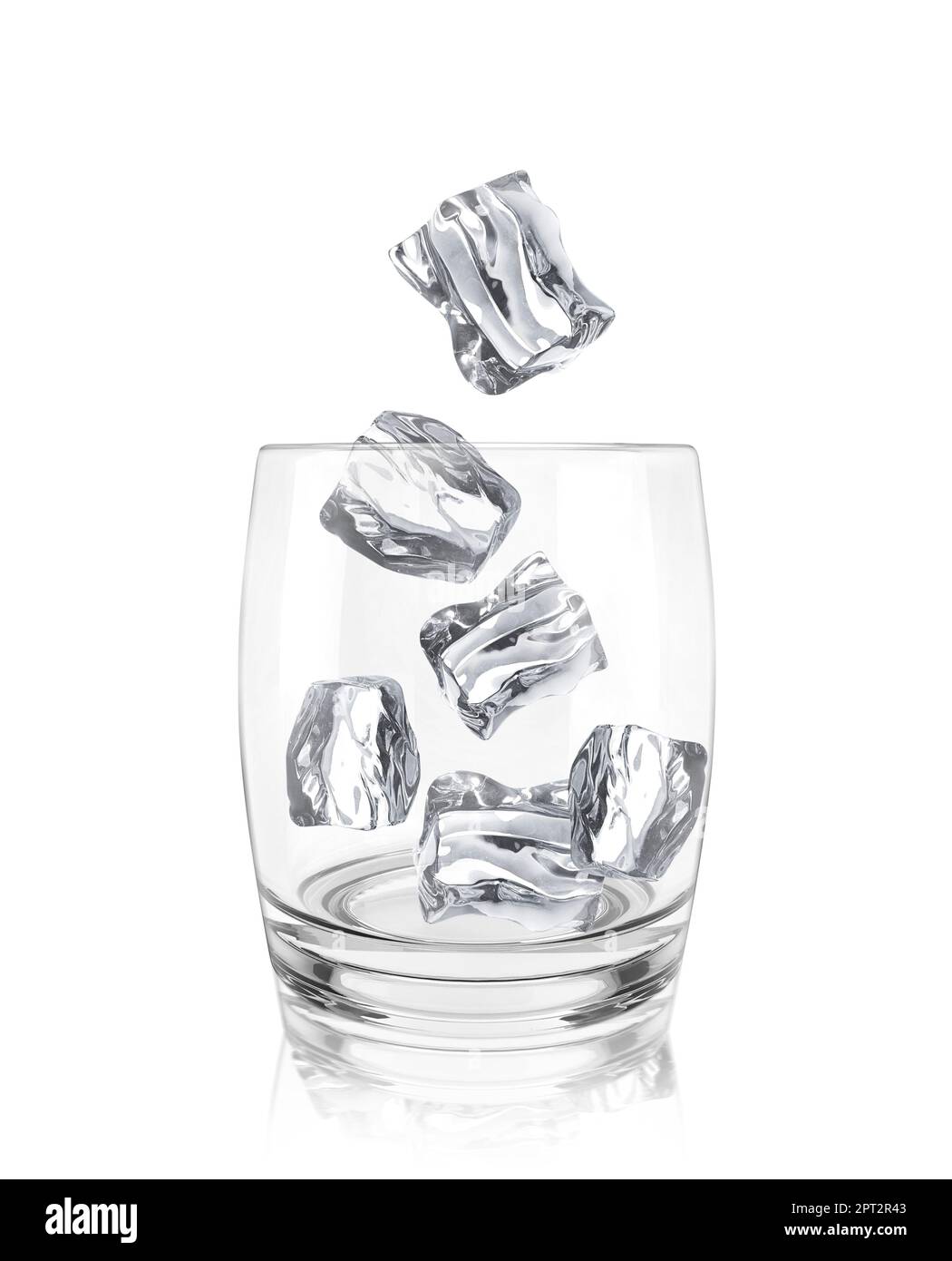 Ice Cubes Falling Into Glass on a white background. 3d render Stock ...