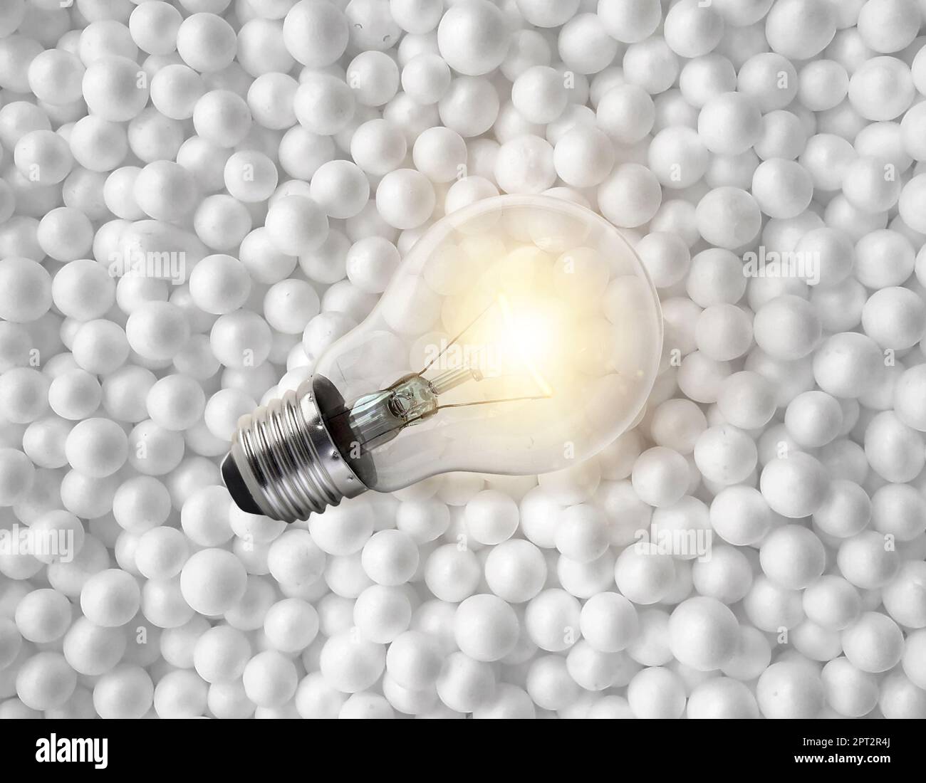 light bulbs on background of white circle styrofoam ball texture Stock ...