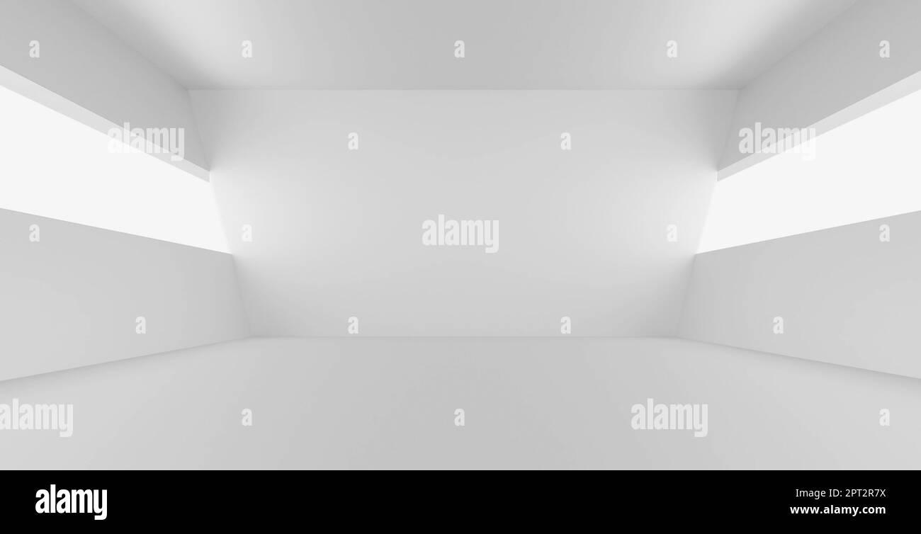 Empty room, white floor with wall for exposure.Modern futuristic ...