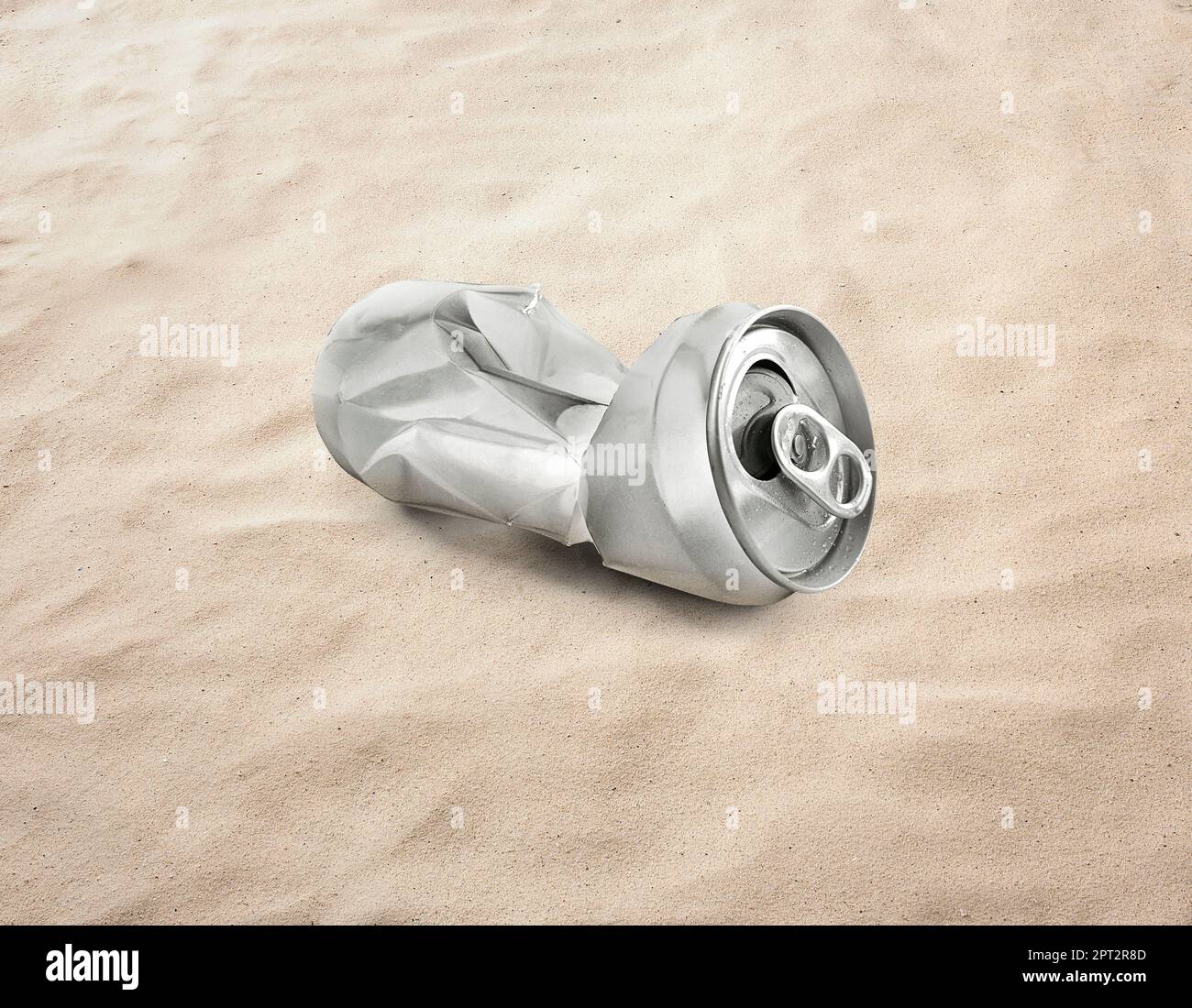 Empty soda or beer cans Crushed waste can be recycled on the sand ...