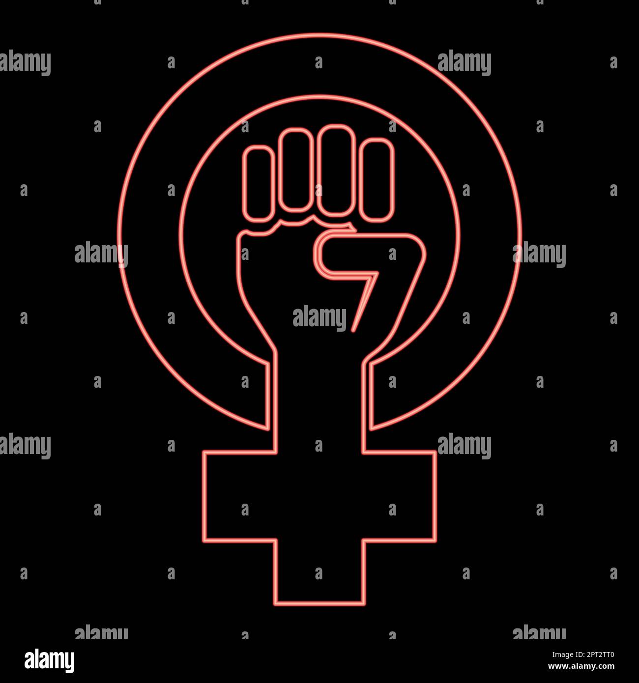 Neon symbol of feminism movement Gender women resist Fist hand in round ...