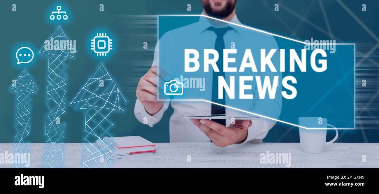 Text caption presenting Breaking News, Internet Concept newly received ...