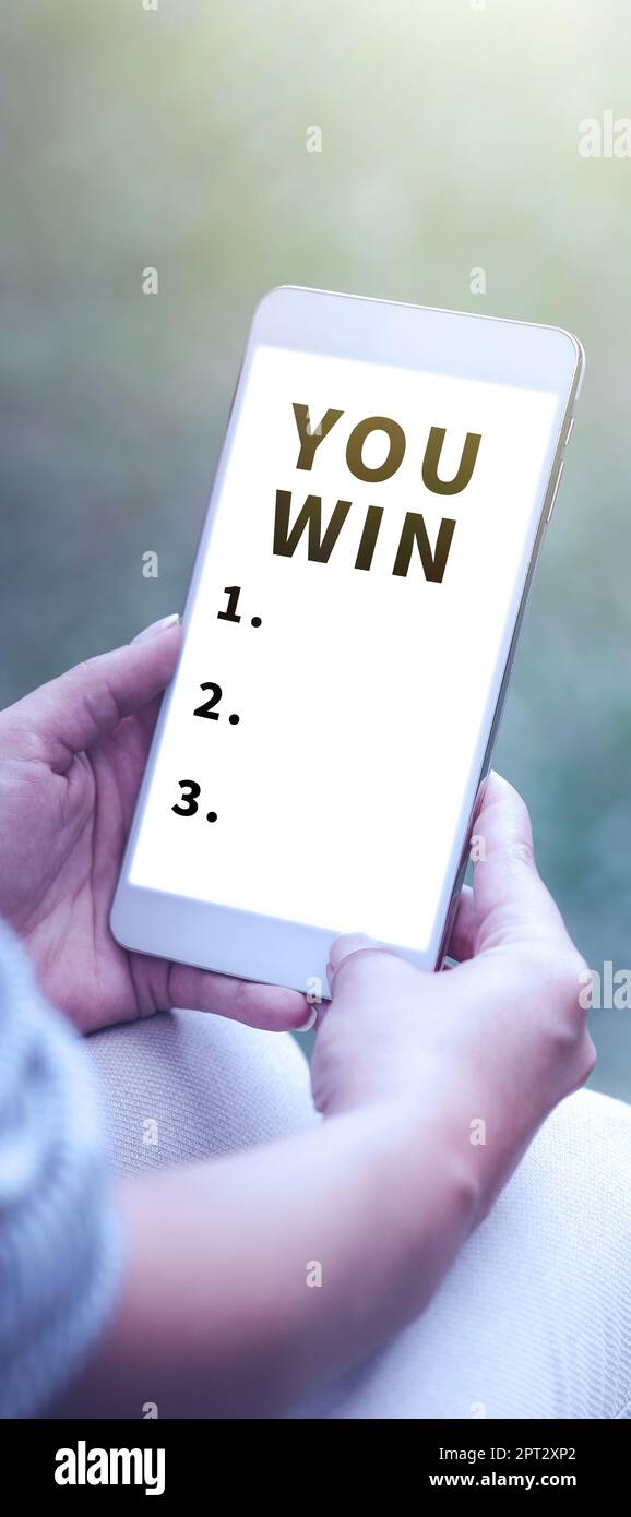 Conceptual display You Win, Word Written on be first in school race or ...