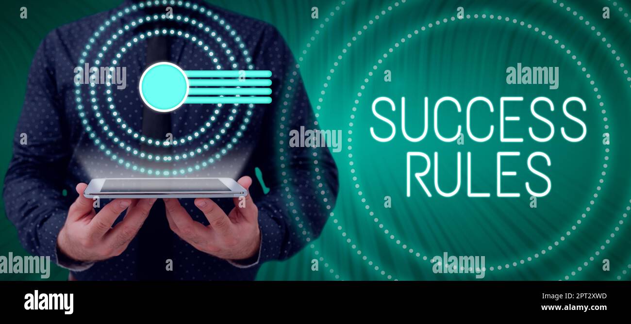 Hand writing sign Success Rules, Business overview established ways of ...